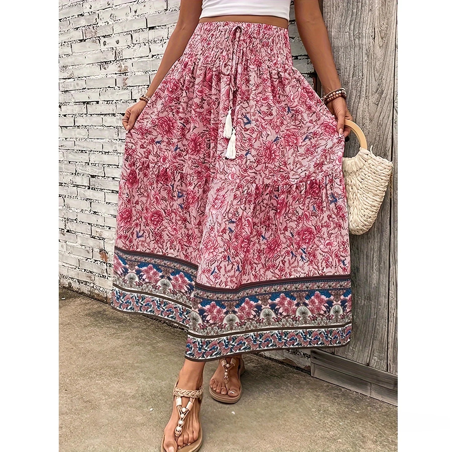 Rok Roze Bloemen | Boho Kleding